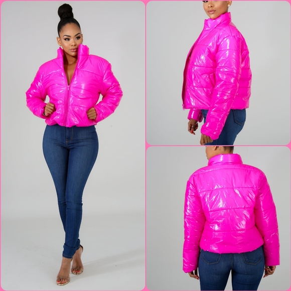 Intimate Play | Jackets & Coats | Hot Pink Shiny Pvc Crop Bubble ...